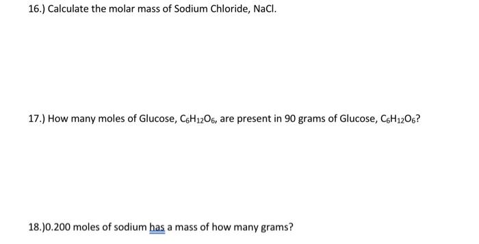 Solved 16.) Calculate the molar mass of Sodium Chloride, | Chegg.com