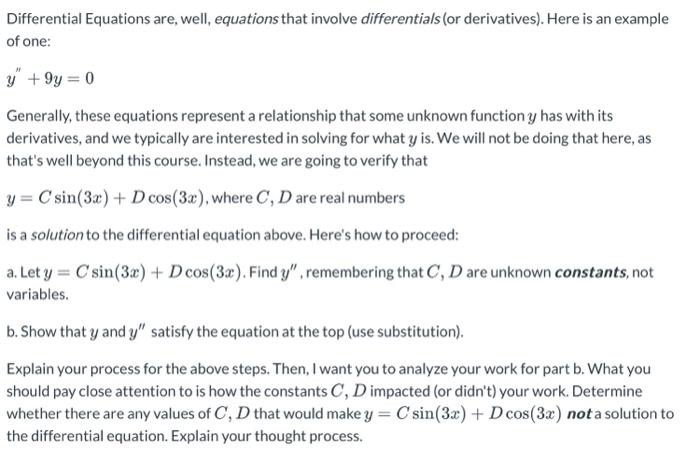 Solved Differential Equations are, well, equations that | Chegg.com