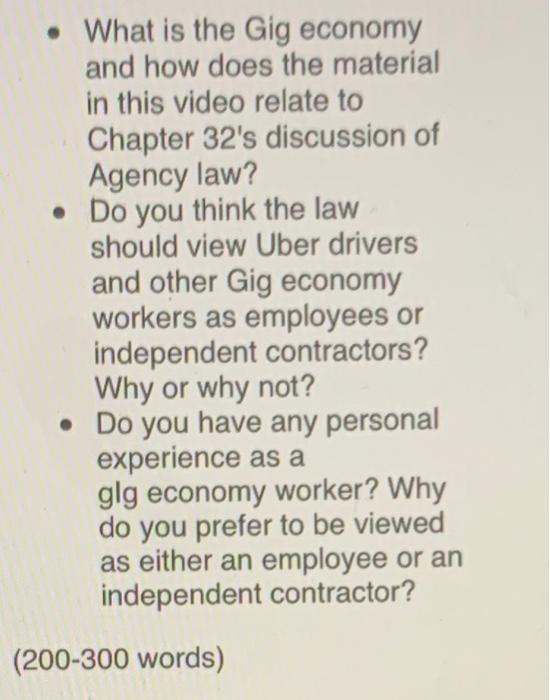 Solved • What is the Gig economy and how does the material | Chegg.com