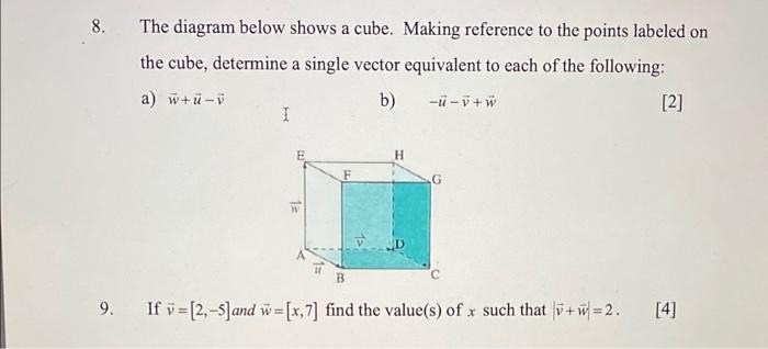 Solved 8. The diagram below shows a cube. Making reference | Chegg.com