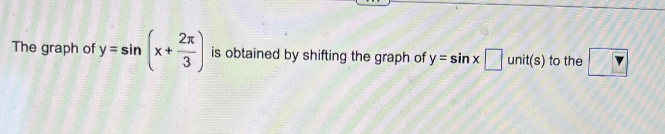 Solved The graph of y=sin(x+2π3) ﻿is obtained by shifting | Chegg.com