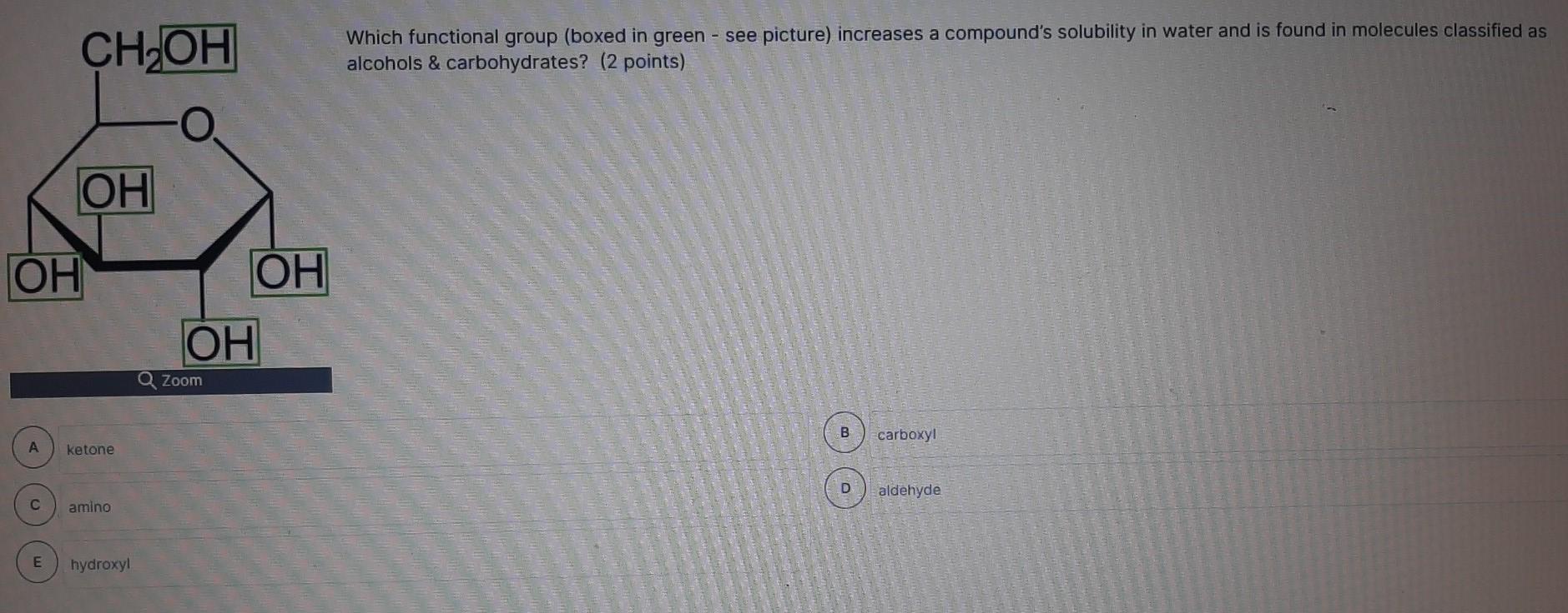 Solved CHOH Which functional group (boxed in green - see | Chegg.com