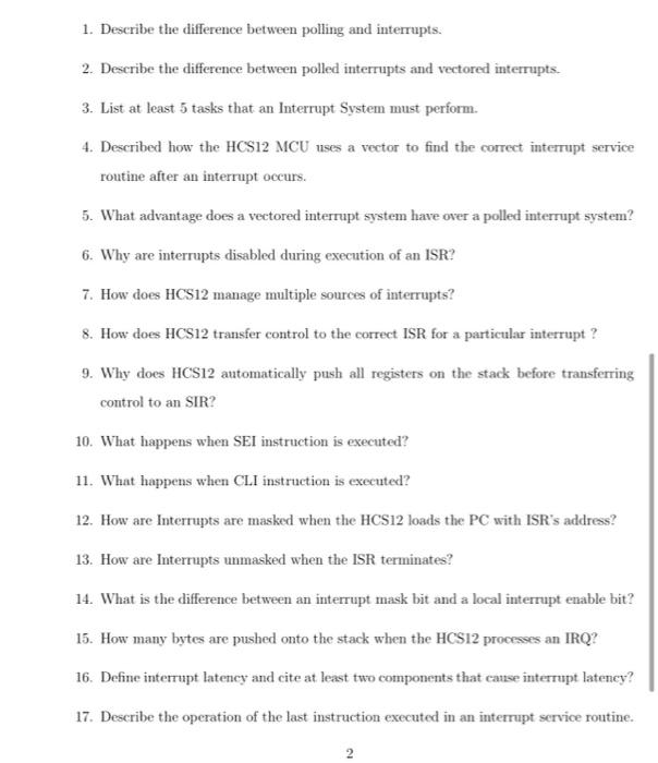 Solved 1. Describe the difference between polling and | Chegg.com