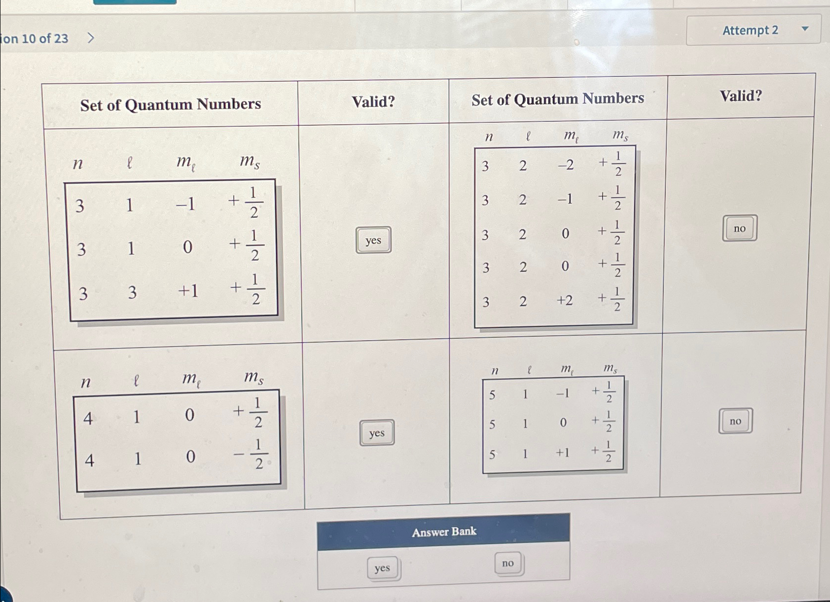 Solved ion 10 ﻿of 23Answer Bankyesno | Chegg.com