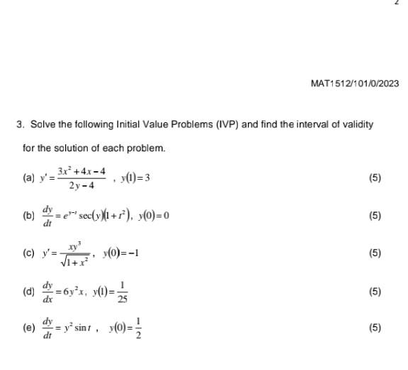 Solved 3. Solve the following Initial Value Problems (IVP) | Chegg.com