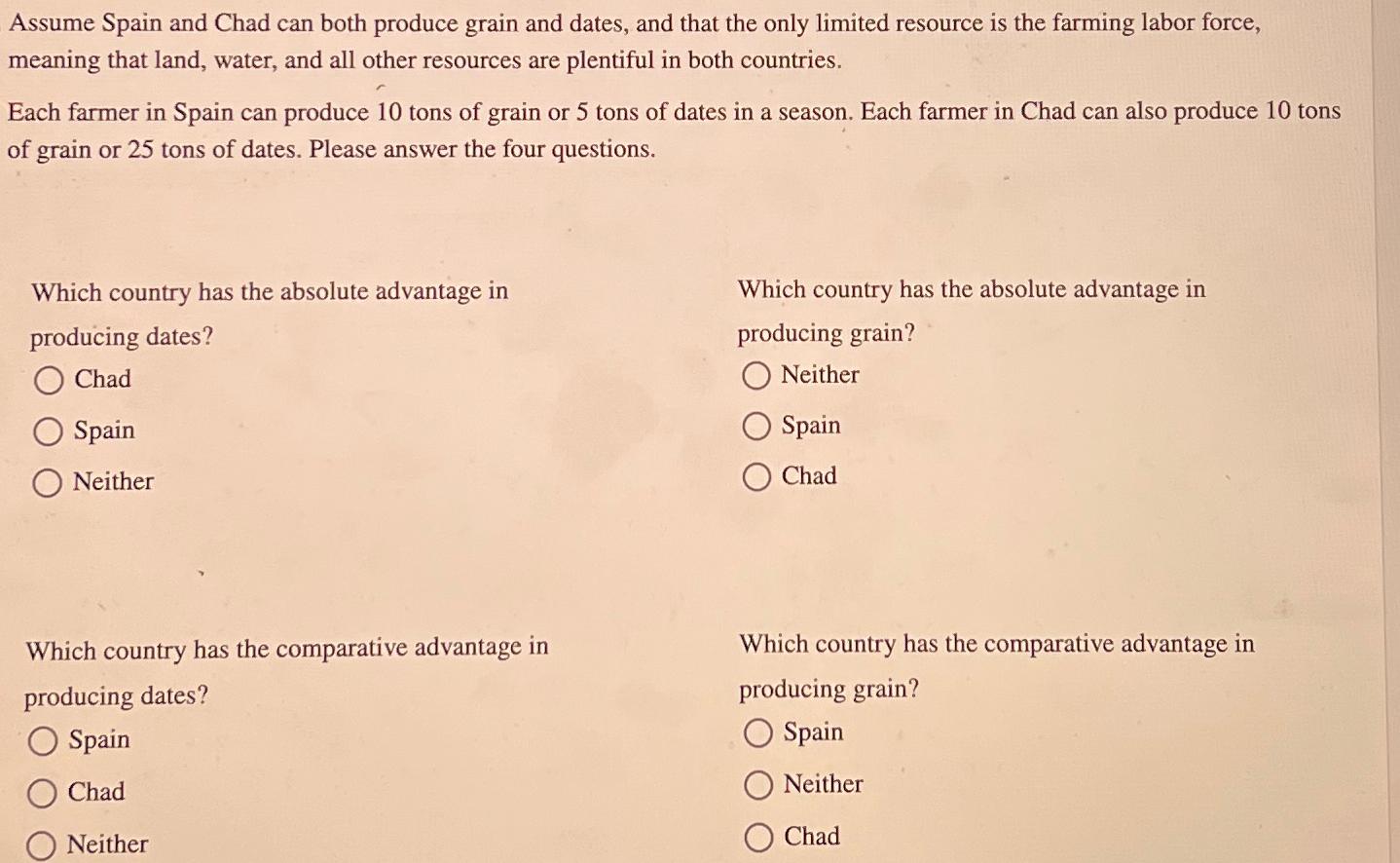 Solved Assume Spain and Chad can both produce grain and | Chegg.com