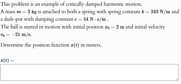 Solved This problem is an example of critically damped | Chegg.com