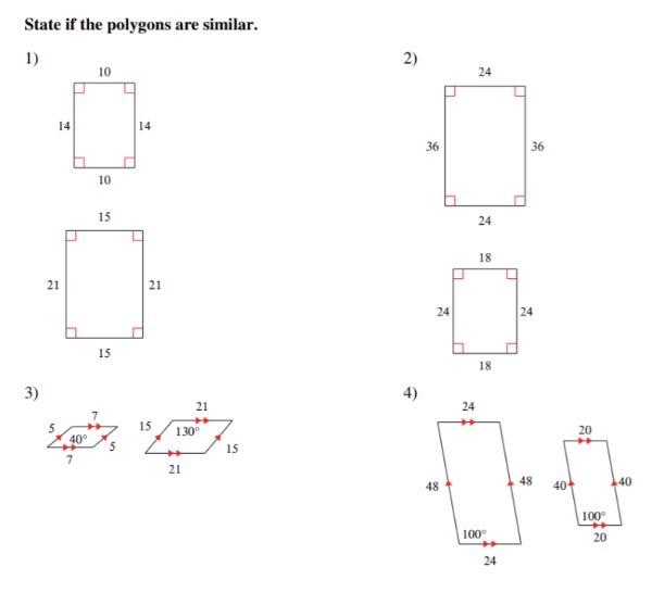 Solved State if the polygons are similar. 1) 10 2) 24 14 4 | Chegg.com