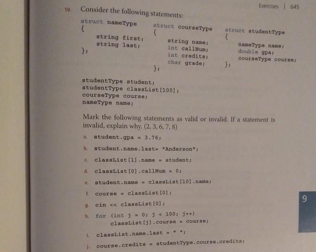Solved Exercises | 645 struct studentType 10. Consider the | Chegg.com