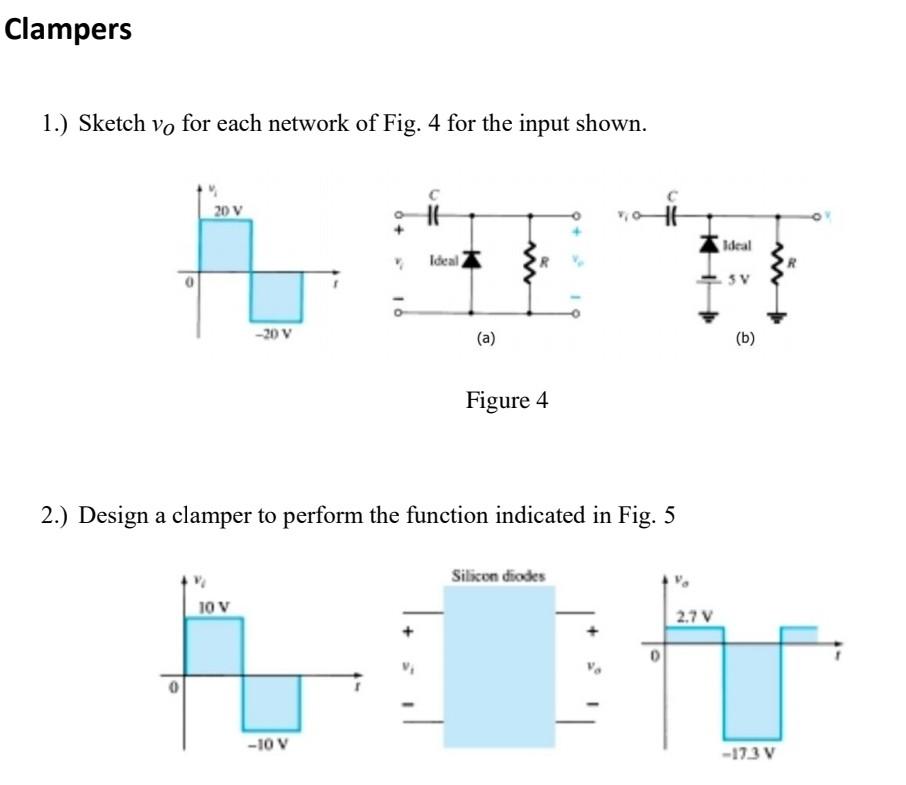 Solved Clampers 1.) Sketch Vo for each network of Fig. 4 for | Chegg.com