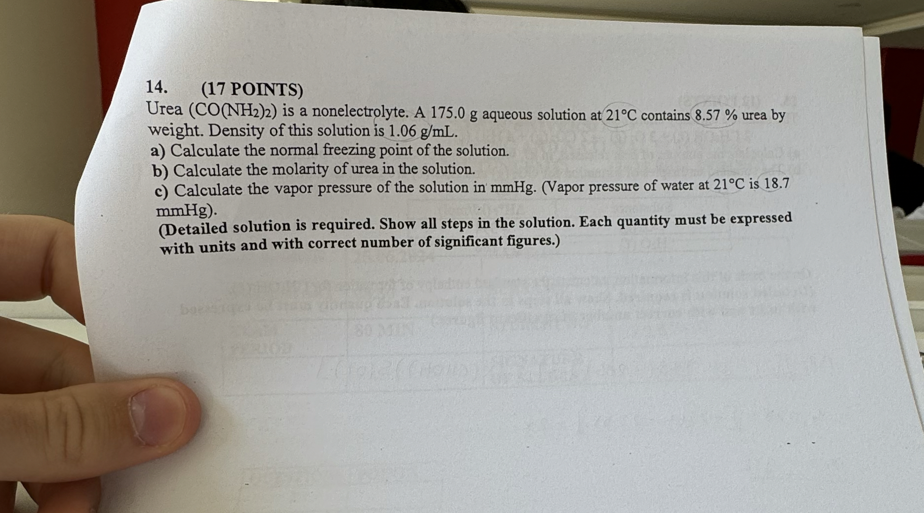Solved (17 ﻿POINTS)Urea (CO(NH2)2) ﻿is a nonelectrolyte. A | Chegg.com
