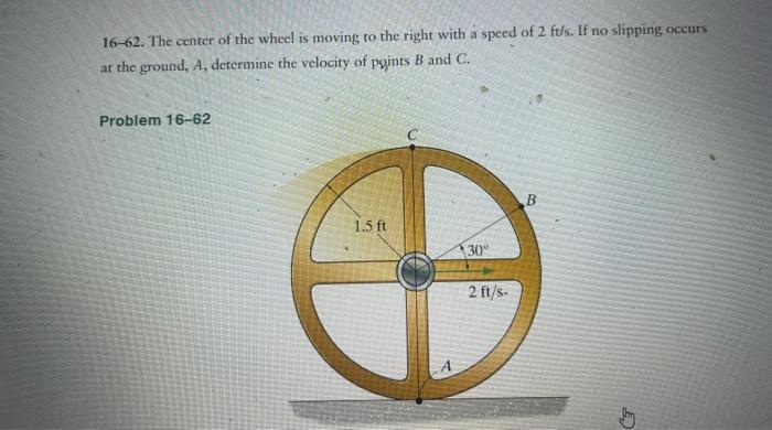 Solved 16-62. The center of the wheel is moving to the right | Chegg.com