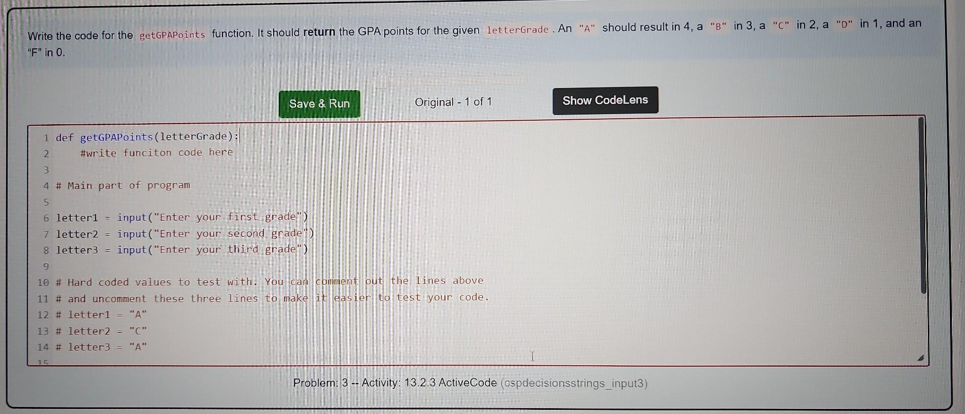 Solved Write the code for the getGPAPoints function. It | Chegg.com