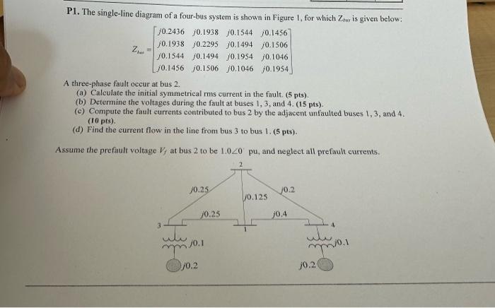 P1. The single-line diagram of a four-bus system is | Chegg.com