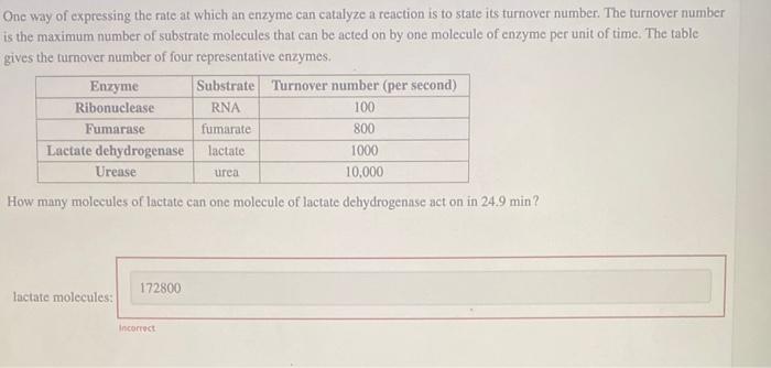 Solved One way of expressing the rate at which an enzyme can | Chegg.com