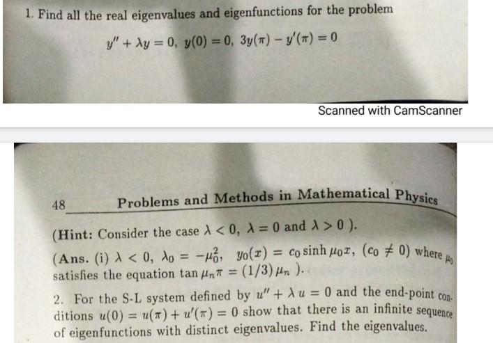 Solved 1. Find all the real eigenvalues and eigenfunctions | Chegg.com