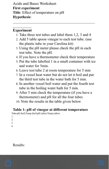 Solved Acids and Bases Worksheet First experiment Title: | Chegg.com