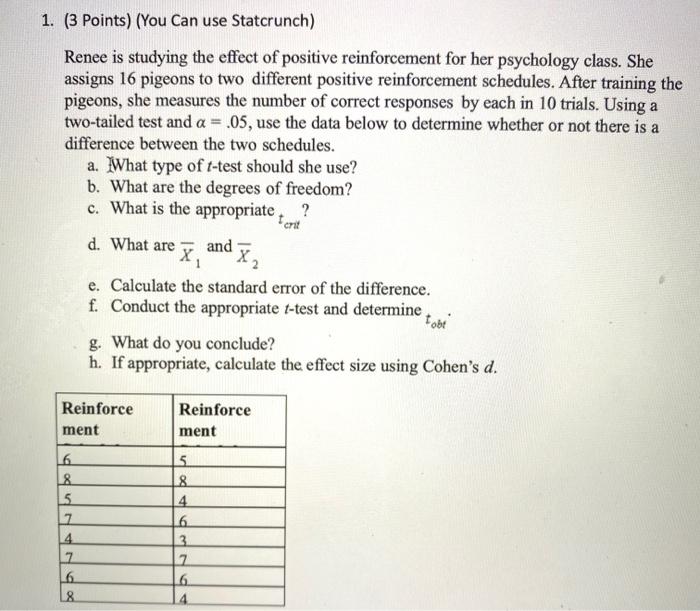 Solved 1. (3 Points) (You Can use Statcrunch) Renee is | Chegg.com