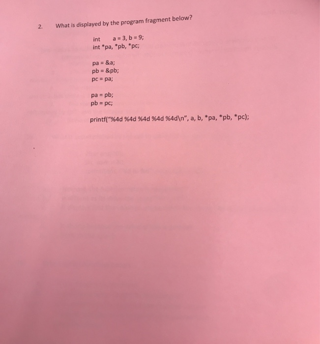 Solved 2. What is displayed by the program fragment below? | Chegg.com