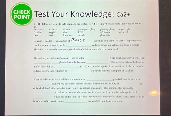 Solved CHECK Test Your Knowledge: Ca2+ POINT Use the | Chegg.com