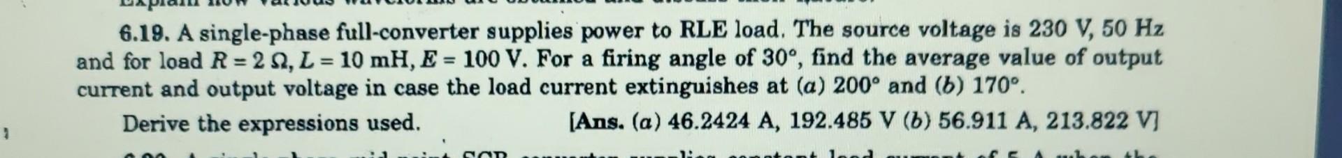 Solved 6.19. A single-phase full-converter supplies power to | Chegg.com
