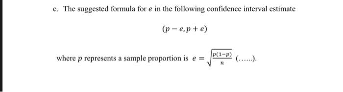c. The suggested formula for e in the following | Chegg.com