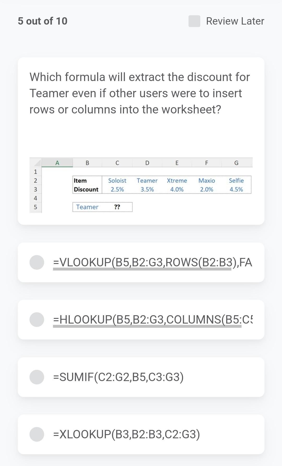 Solved 5 ﻿out of 10Review LaterWhich formula will extract | Chegg.com