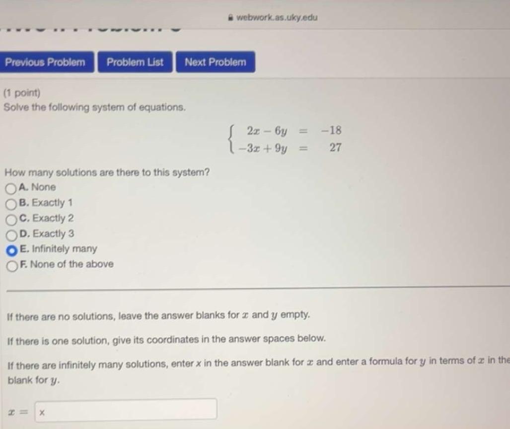Solved webwork.as.uky.edu(1 ﻿point)Solve the following | Chegg.com