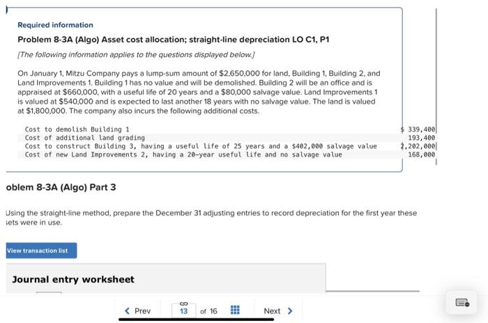 Required information Problem 8-3A (Algo) Asset cost | Chegg.com