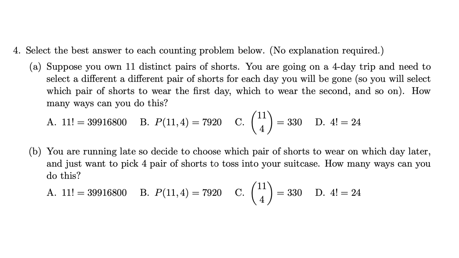 Solved Select the best answer to each counting problem | Chegg.com