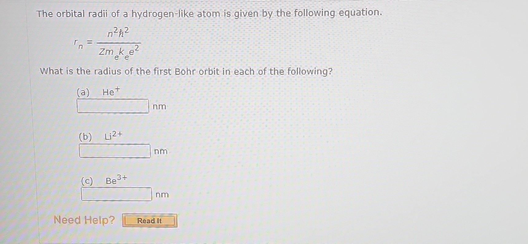 Solved The orbital radii of a hydrogen-like atom is given by | Chegg.com