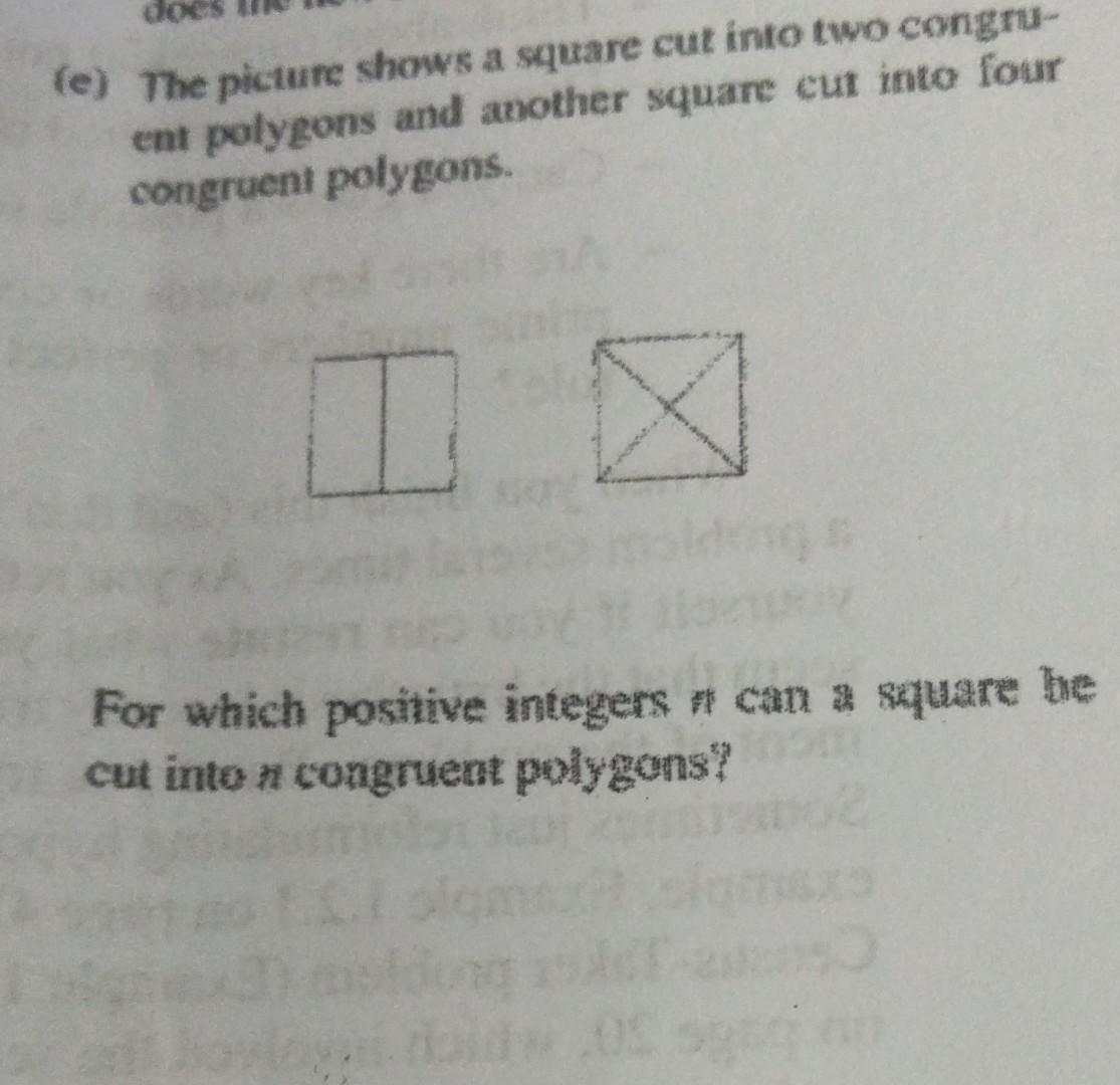 Solved (e) The picture shows a square cut into two congruent | Chegg.com