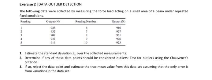 Solved Exercise 2 DATA OUTLIER DETECTION The following data | Chegg.com