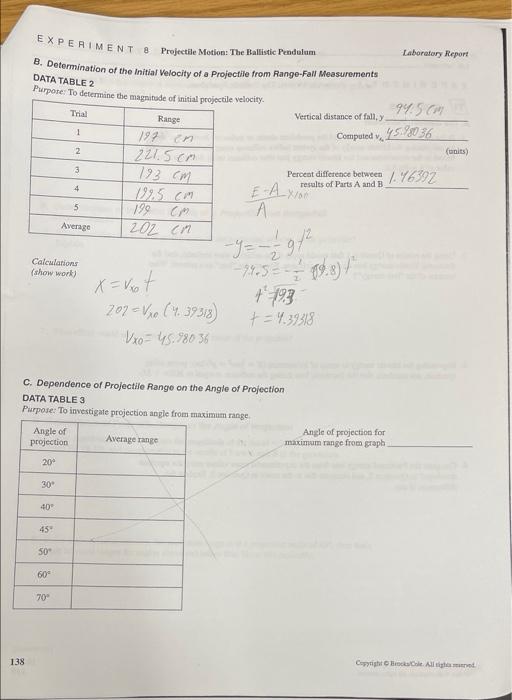 Solved 8 EXPERIMENT Projectile Motion: The Ballistic | Chegg.com