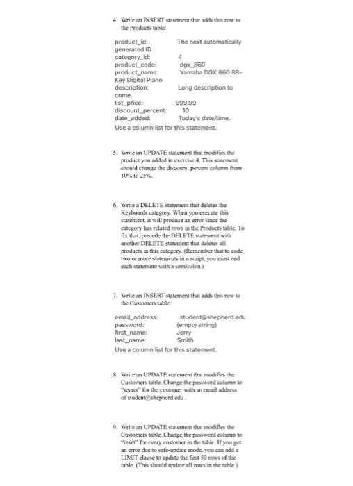 Solved 4. Write an INSERT statement that adds this tow to | Chegg.com