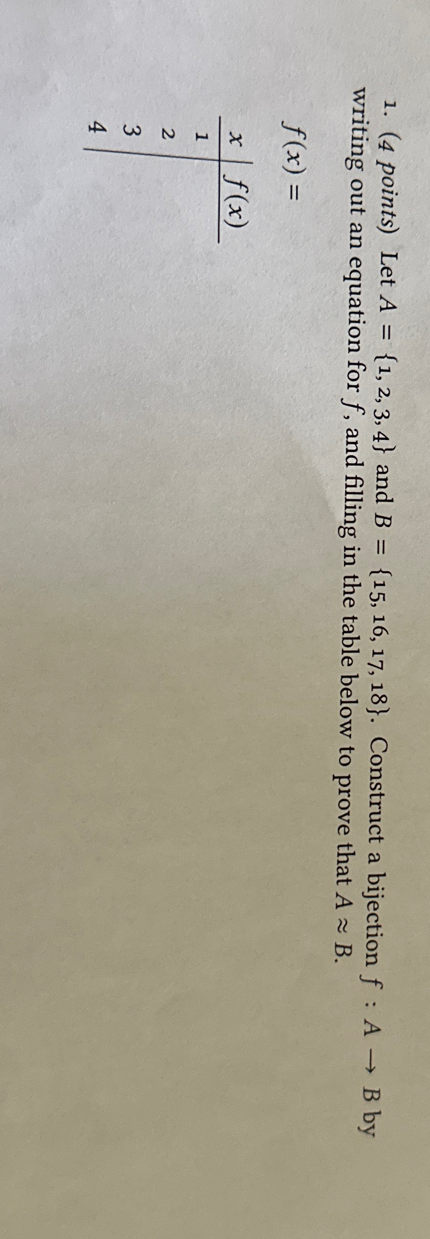 Solved (4 ﻿points) ﻿Let A={1,2,3,4} ﻿and B={15,16,17,18}. | Chegg.com