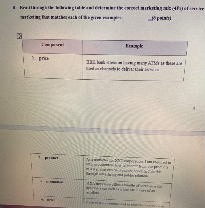 Solved B. Read through the following table and determine the | Chegg.com