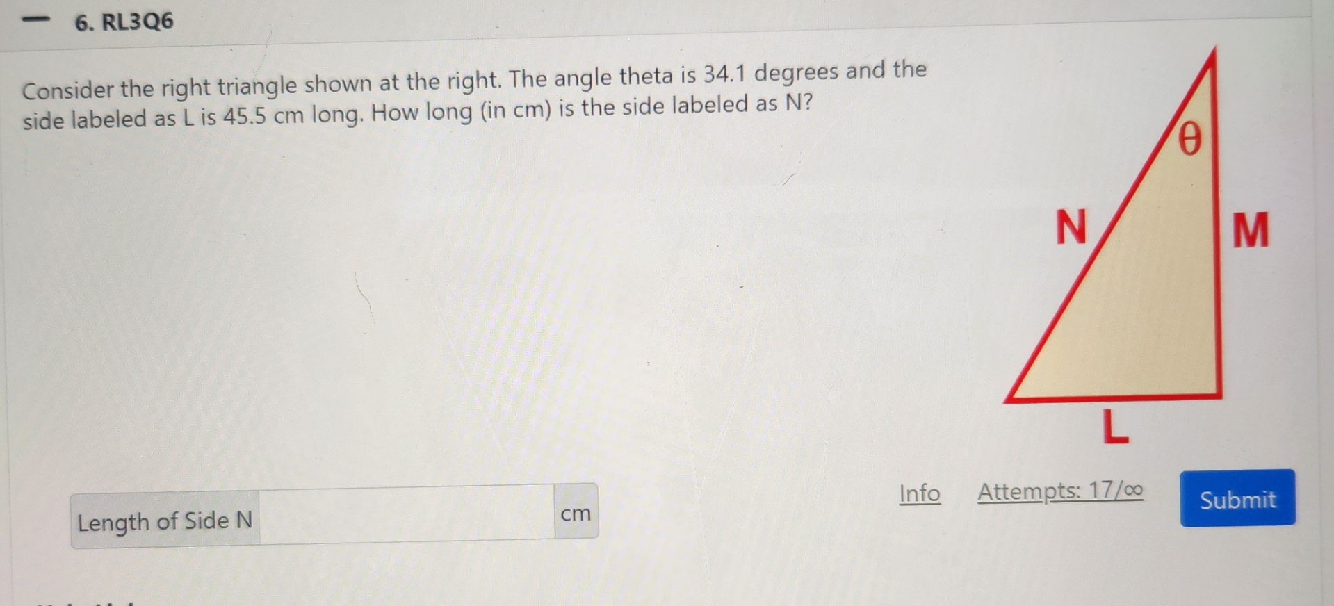 Solved RL3Q6Consider the right triangle shown at the right. | Chegg.com
