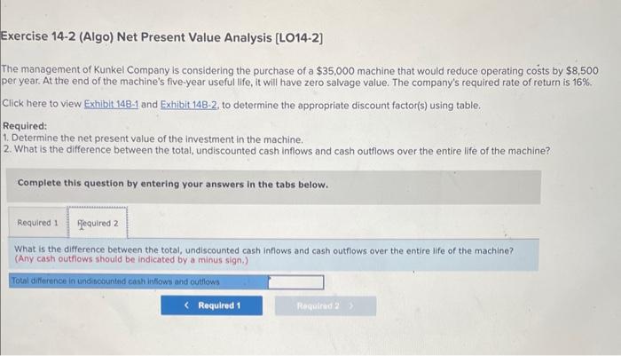 Solved Exercise 14-2 (Algo) Net Present Value Analysis | Chegg.com