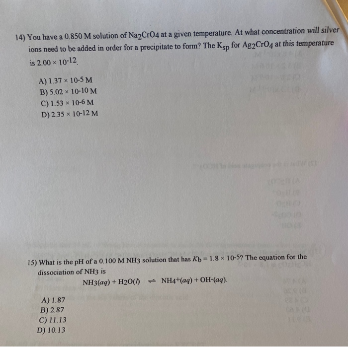 Solved 14) You have a 0.850 M solution of Na2CrO4 at a given | Chegg.com