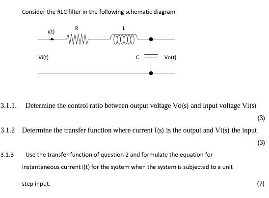 Solved Consider the RLC filter in the following schematic | Chegg.com