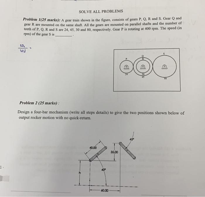 Solved 1. SOLVE ALL PROBLEMS Problem 1(25 marks): A gear | Chegg.com