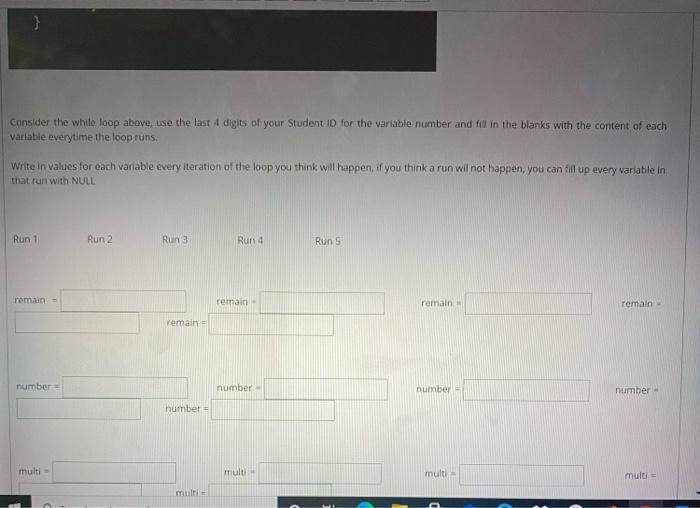Solved int i int number, multi, remain; number = ??; int | Chegg.com