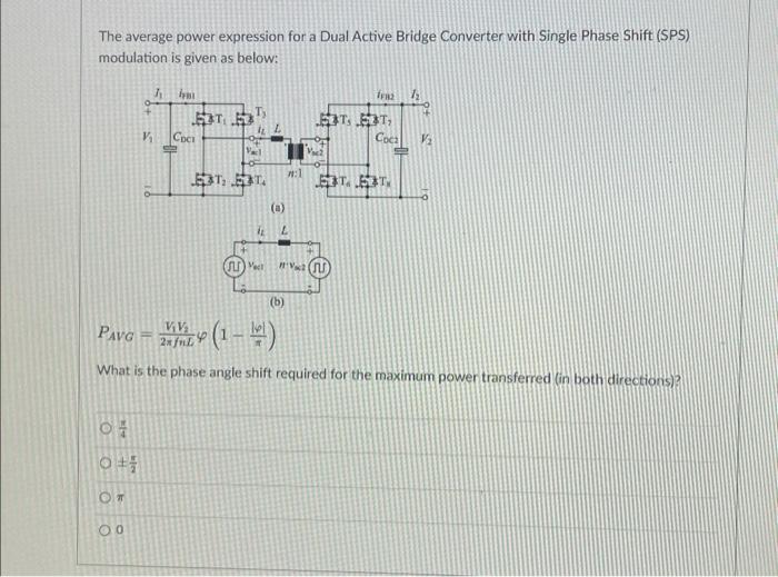 Solved The average power expression for a Dual Active Bridge | Chegg.com