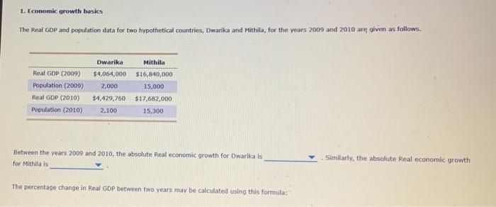 Solved 1. Economic growth basics The Real GDP and population | Chegg.com