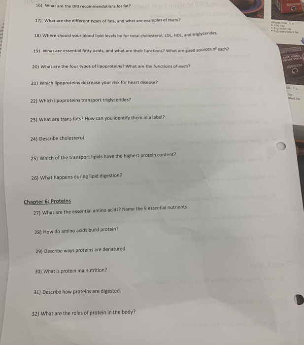 Solved 16) What are the DRI recommendations for fat? 17) | Chegg.com