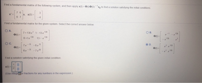 Solved Find a fundamental matrix of the following system, | Chegg.com