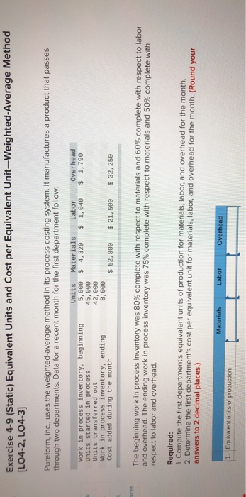 Solved Exercise 4-9 (Static) Equivalent Units and Cost per | Chegg.com