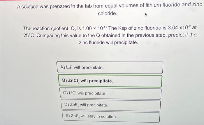 Solved A solution was prepared in the lab from equal volumes | Chegg.com