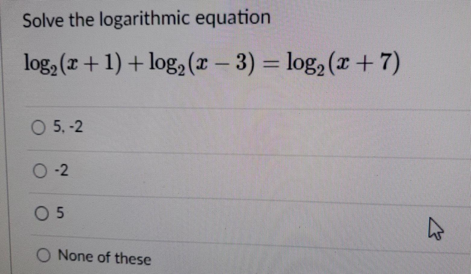 Solved Solve the logarithmic equation log, (x + 1) + log, | Chegg.com
